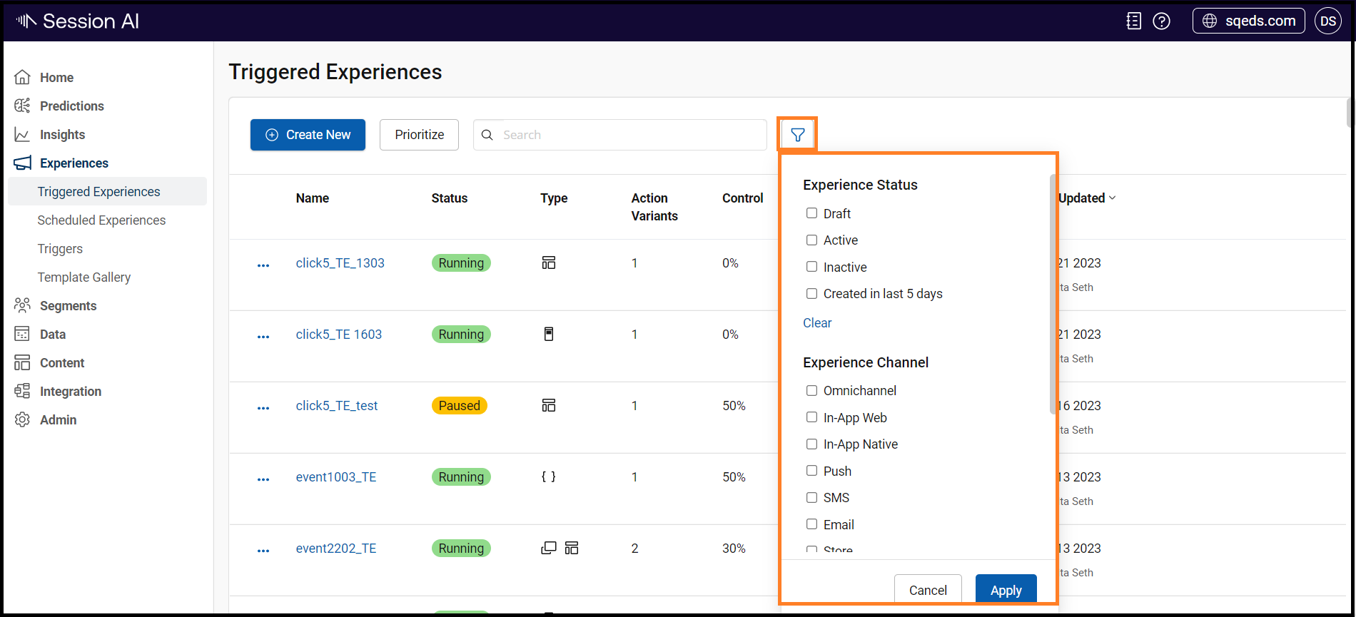 Working with Triggered Experiences