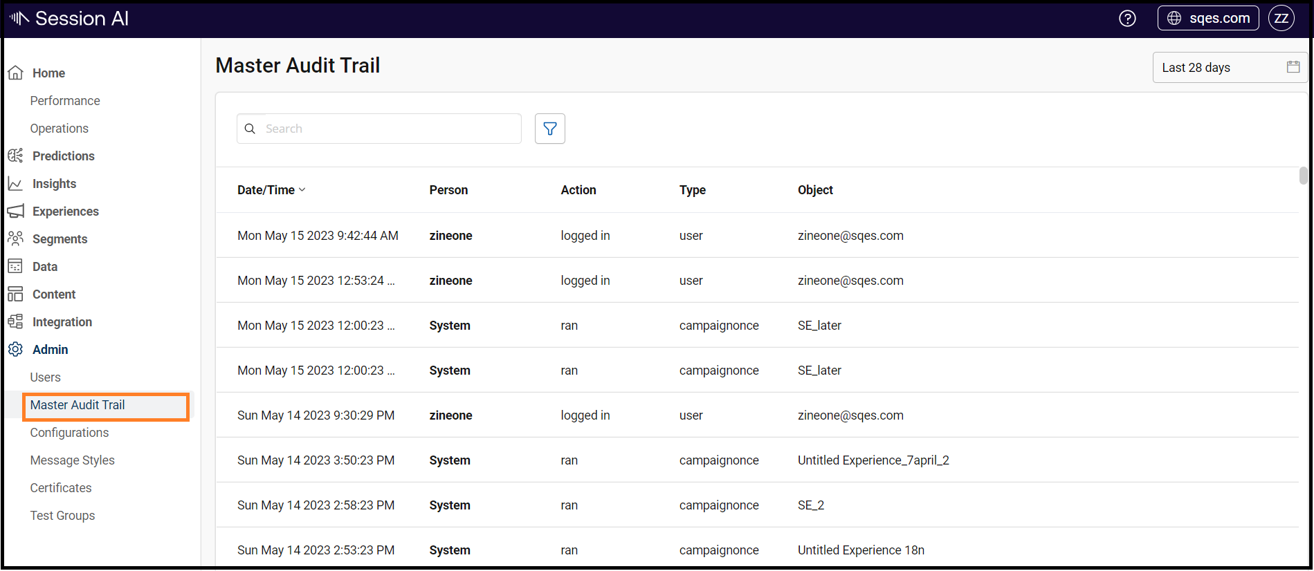 Viewing Master Audit Trail