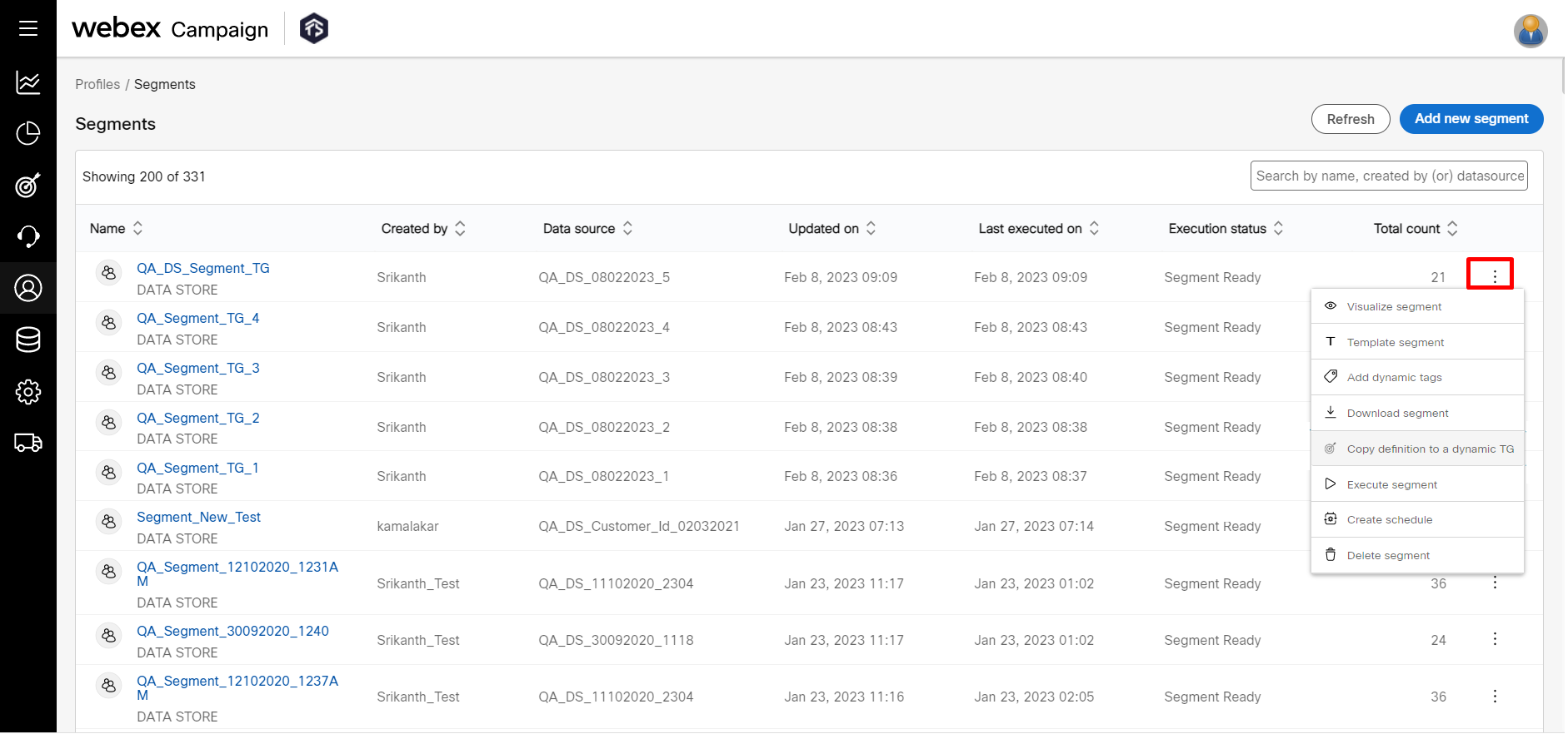 Create schedule for a Segment