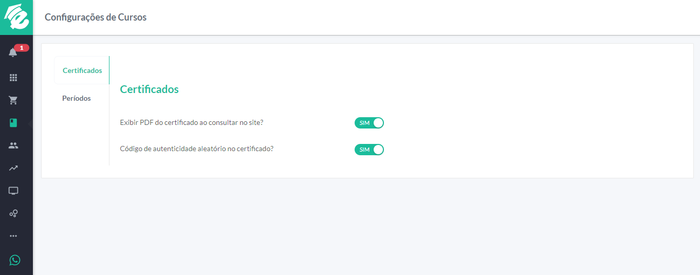 Configurações de Cursos