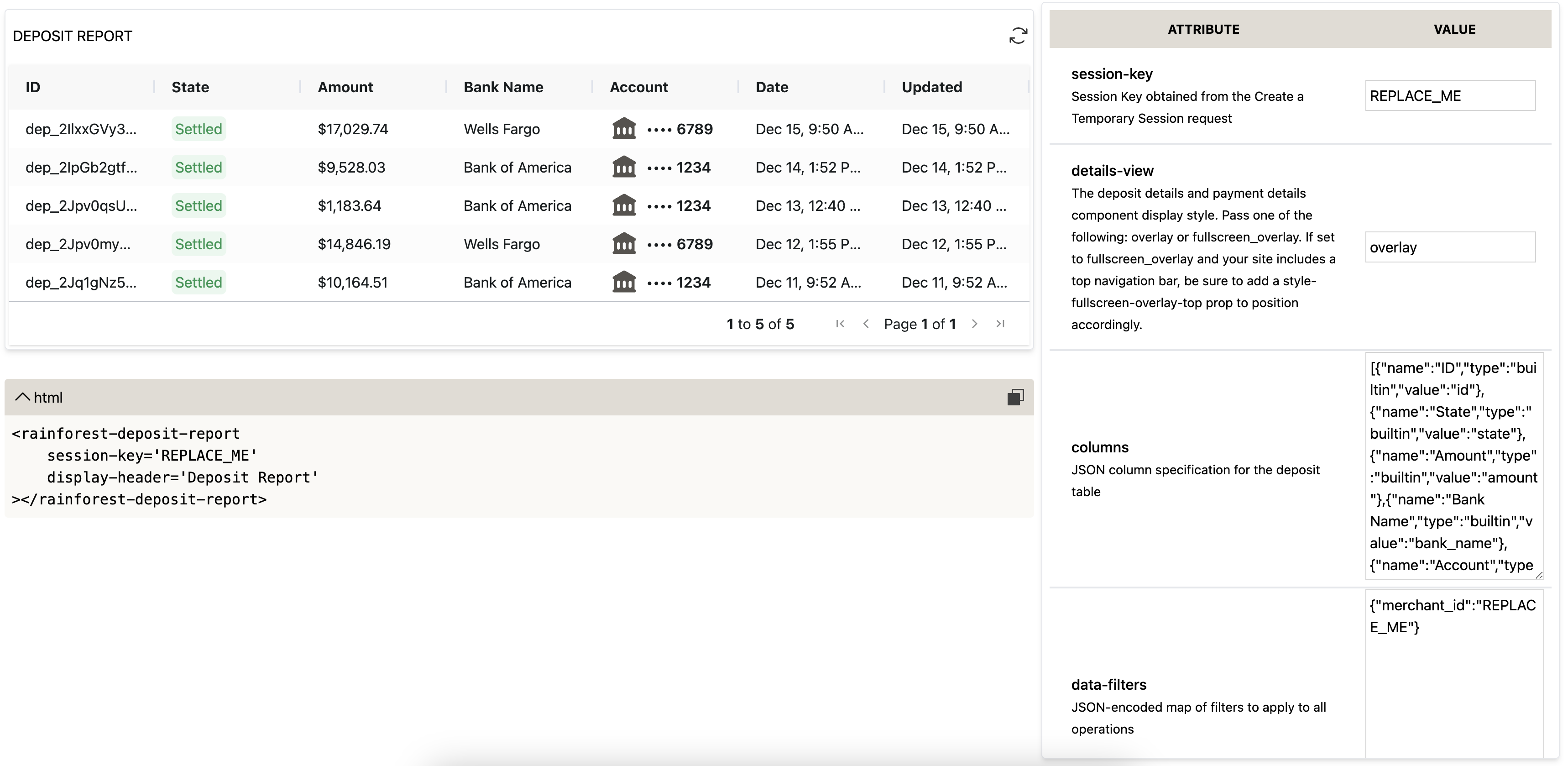 Deposit report component