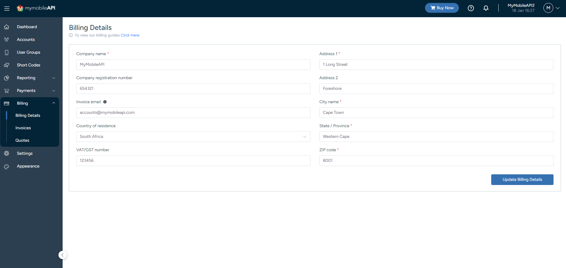 Updating your Billing Details