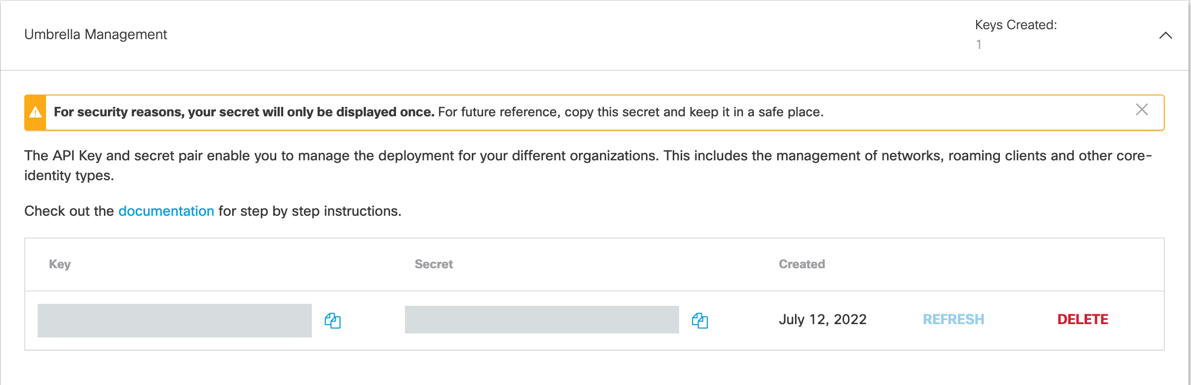 Add Umbrella Legacy API Keys