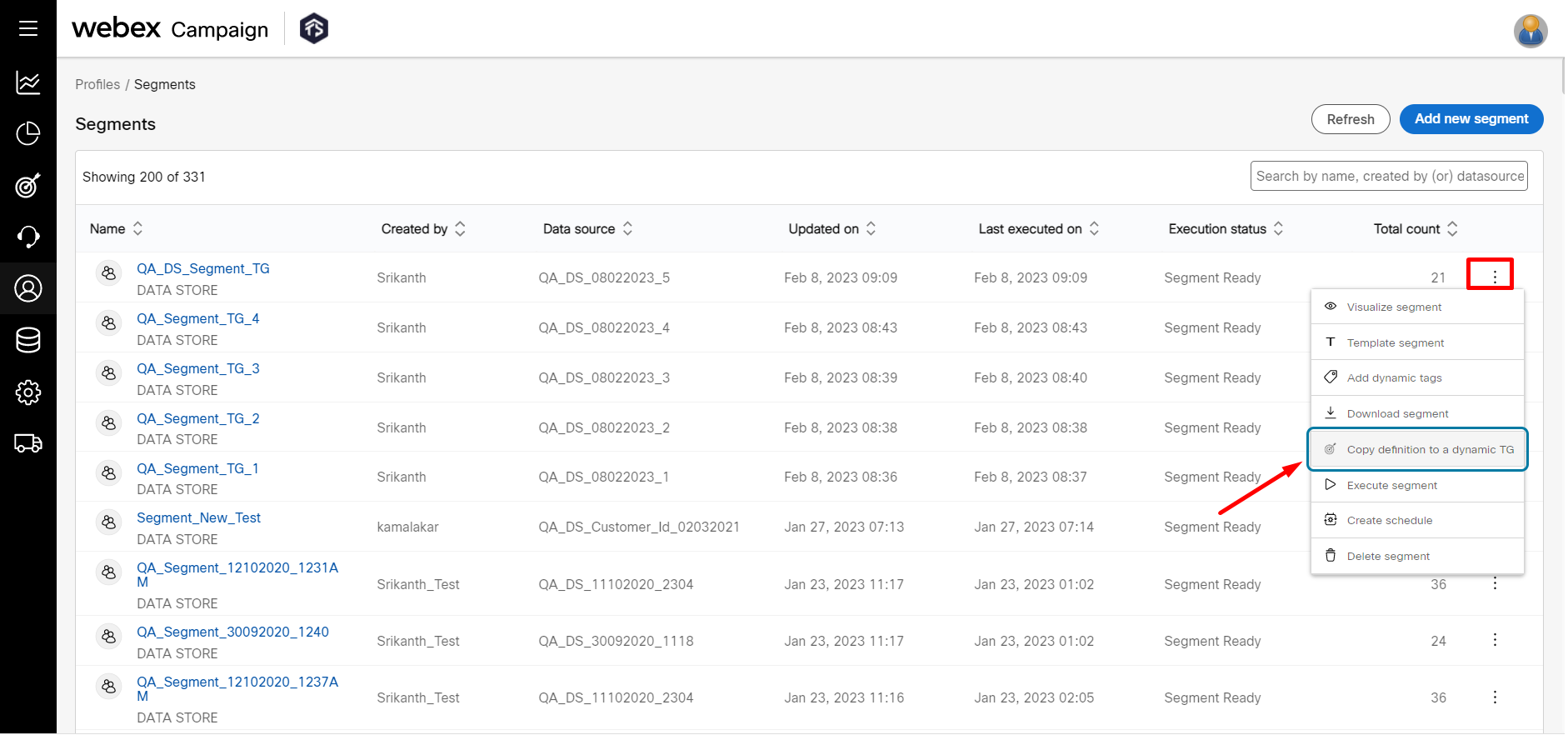 Copy definition to a dynamic TG