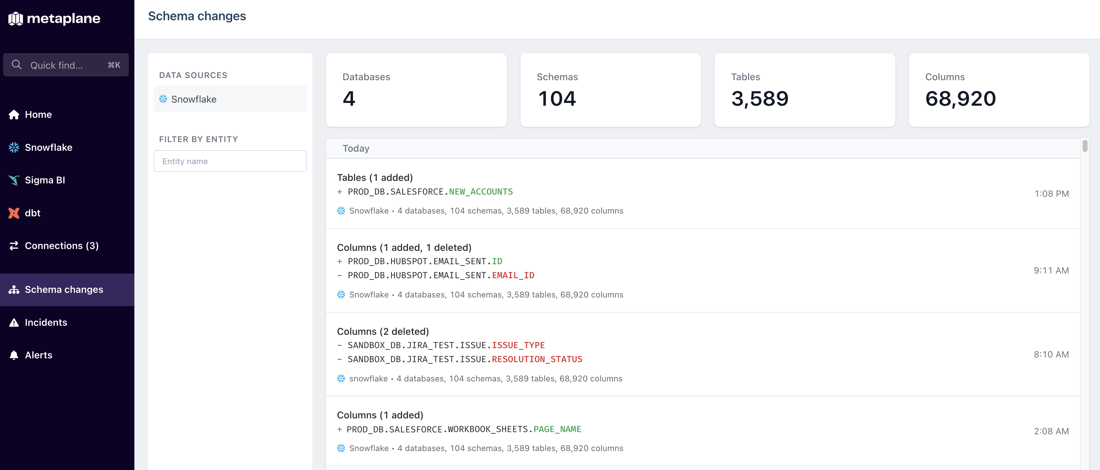 Configuring schema change alerts