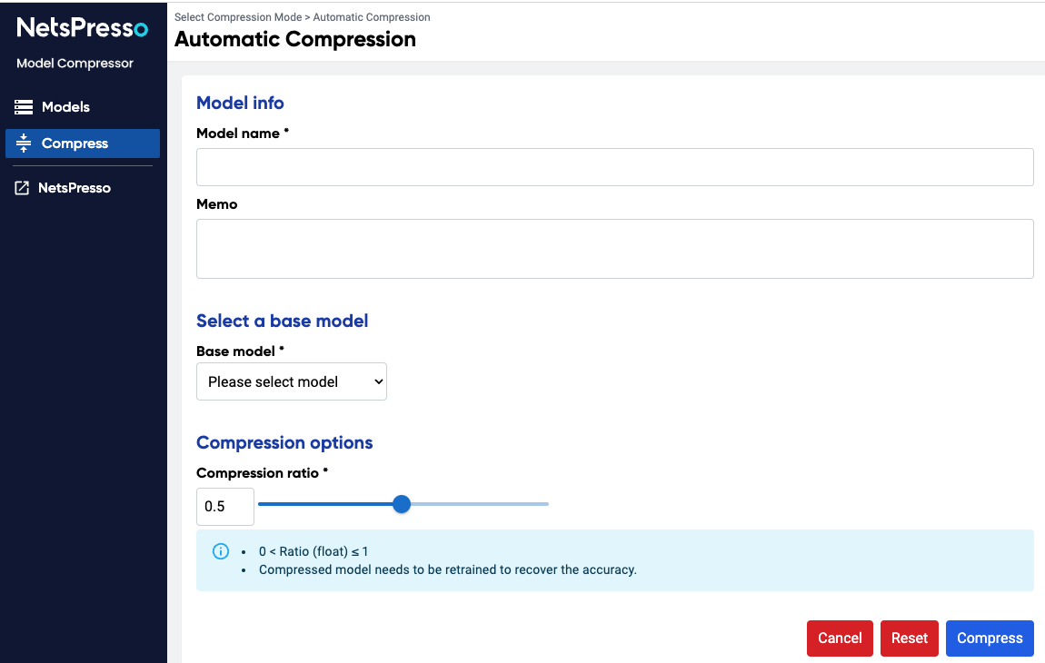 Step 3 Compress Model Automatic Compression