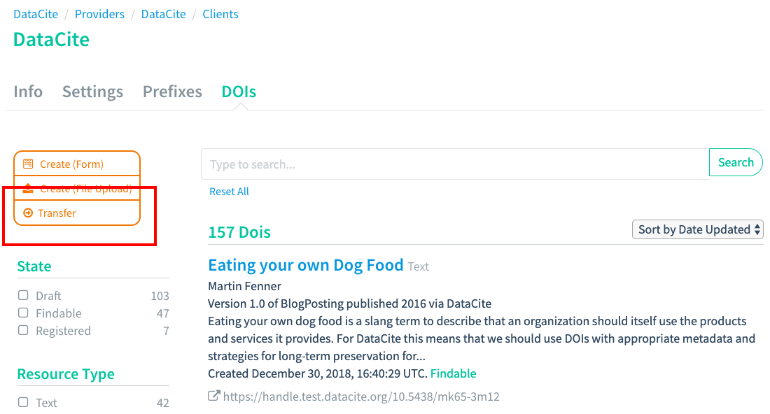Transfer DOIs Between Clients