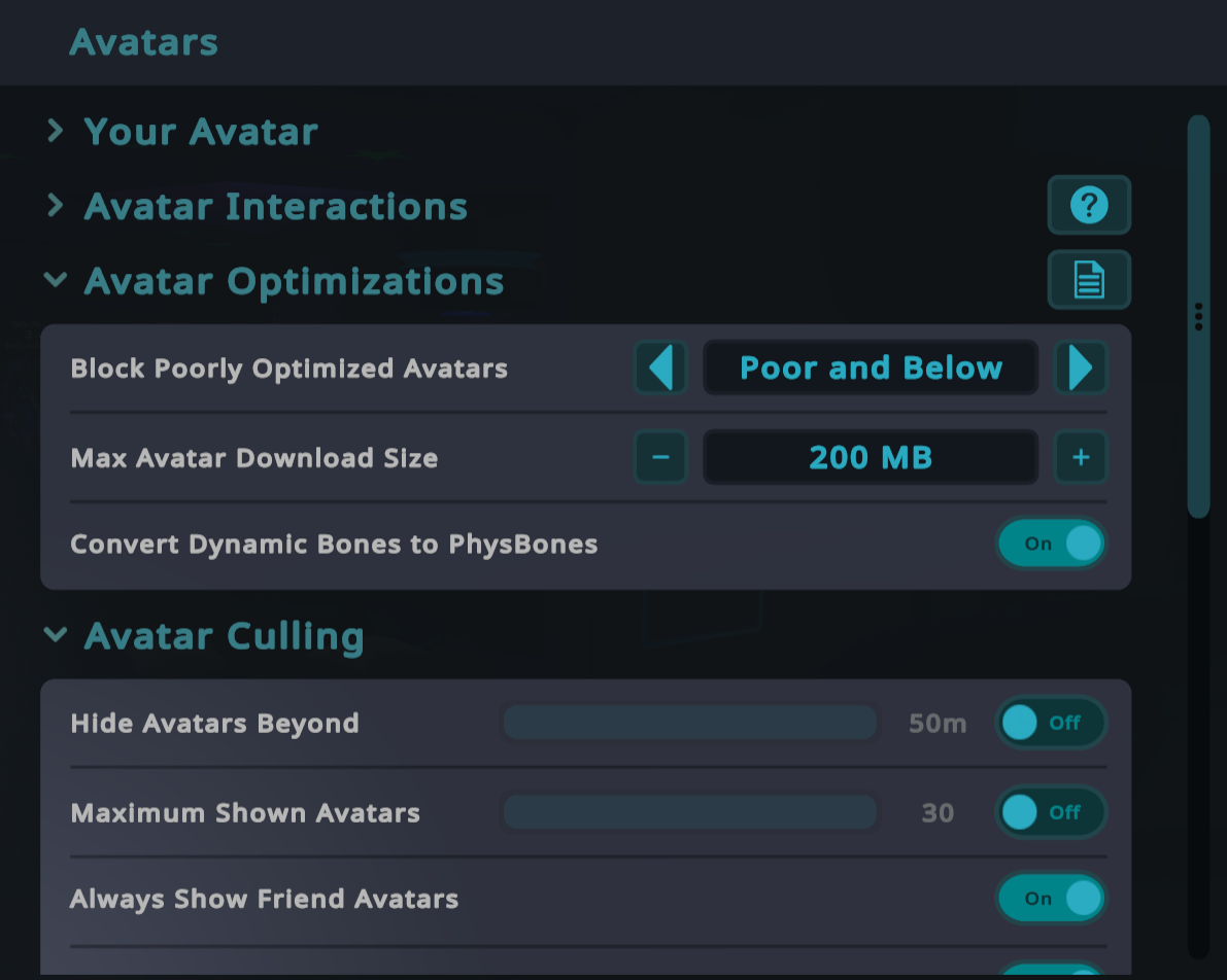 VRChat Performance Options