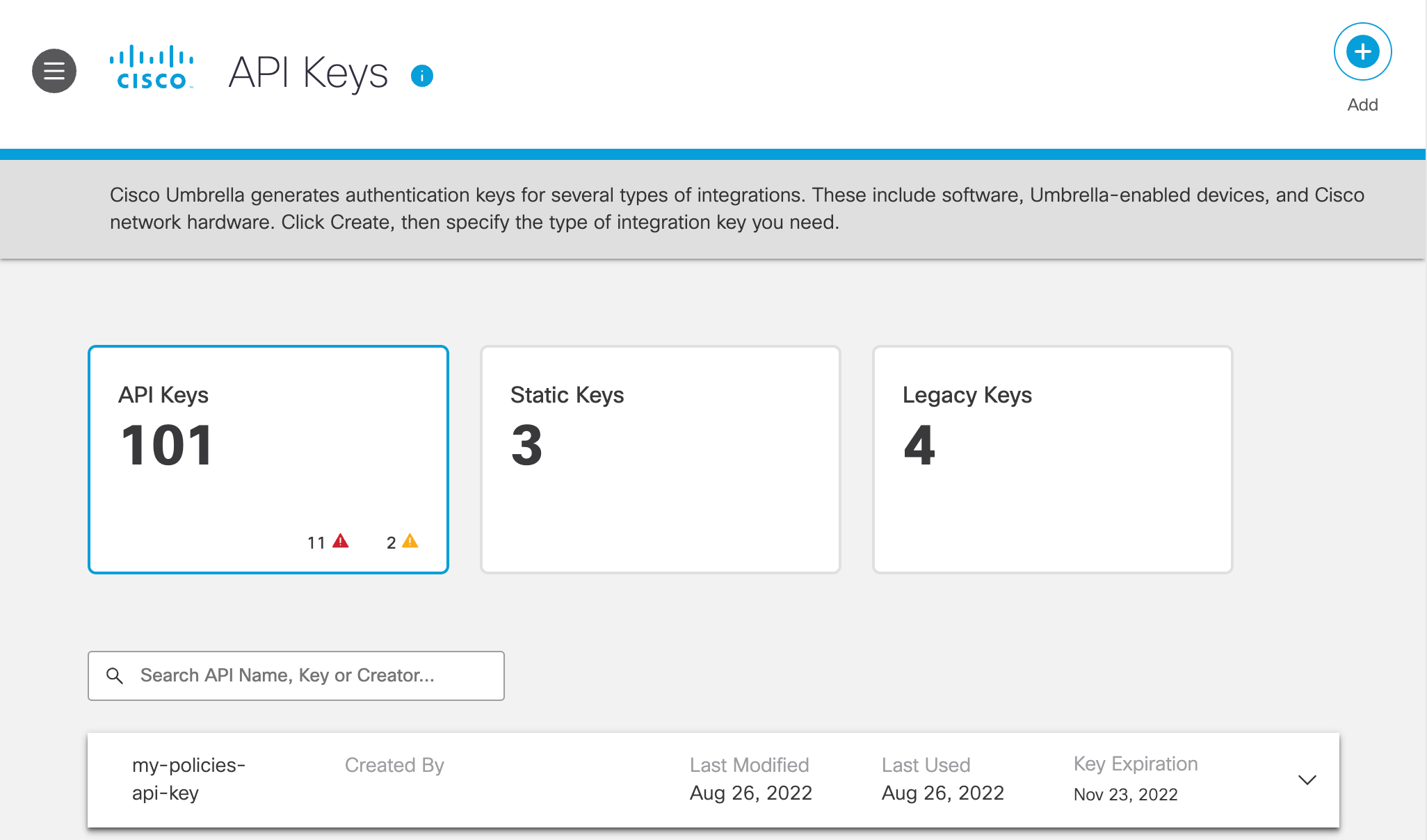 Add Umbrella API Keys