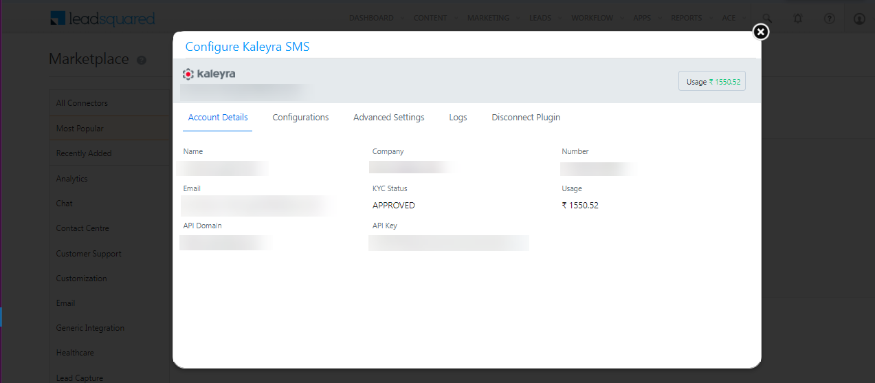 Kaleyra SMS with LeadSquared
