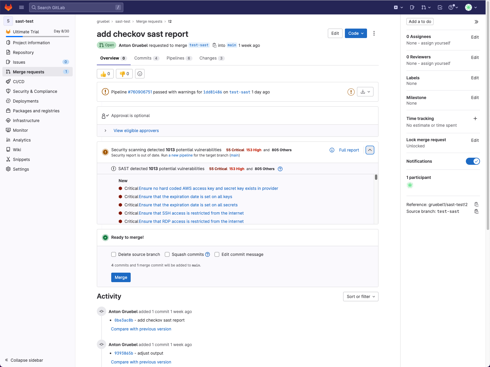 GitLab SAST Output 