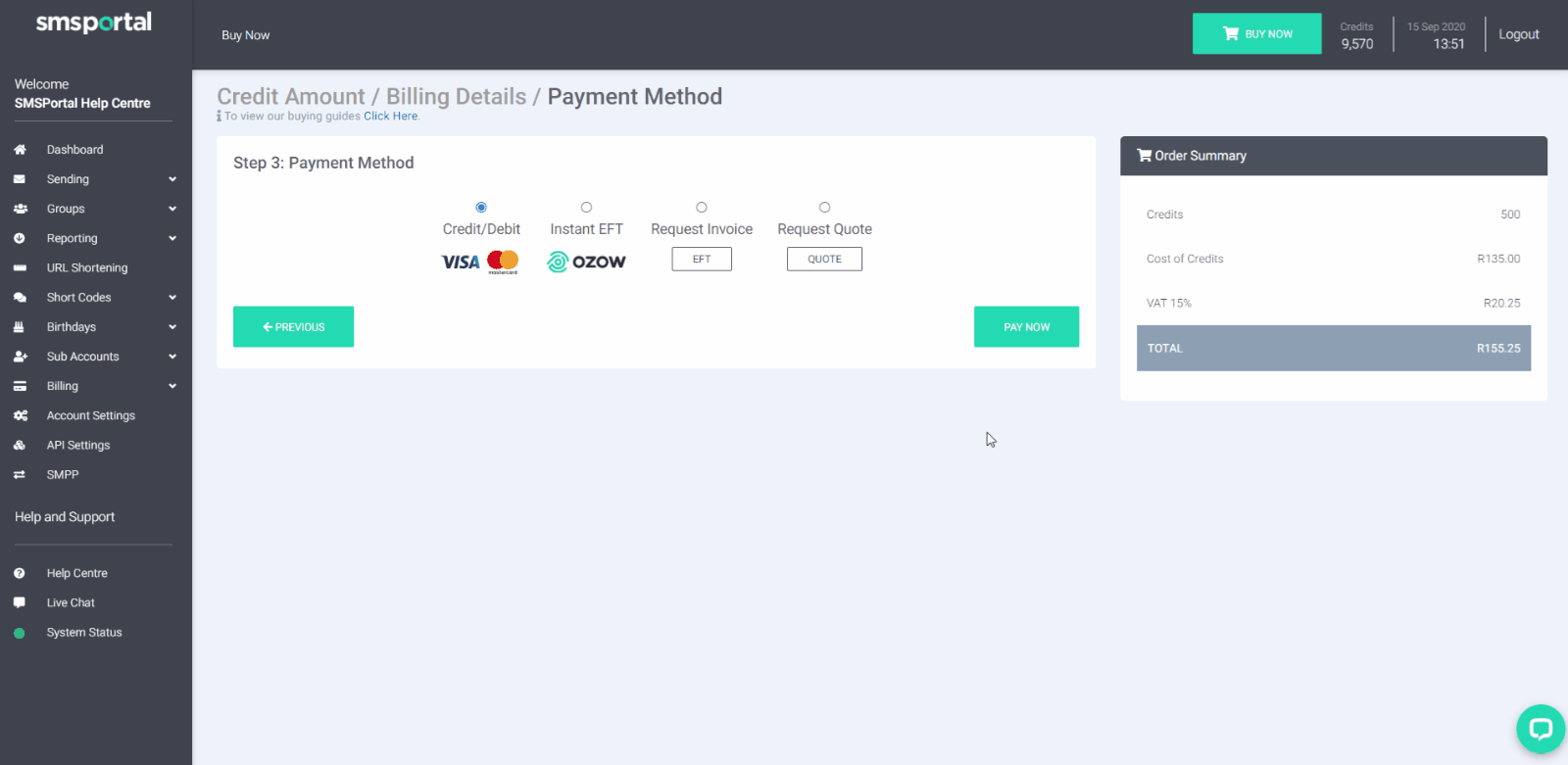 Requesting an Invoice (EFT)
