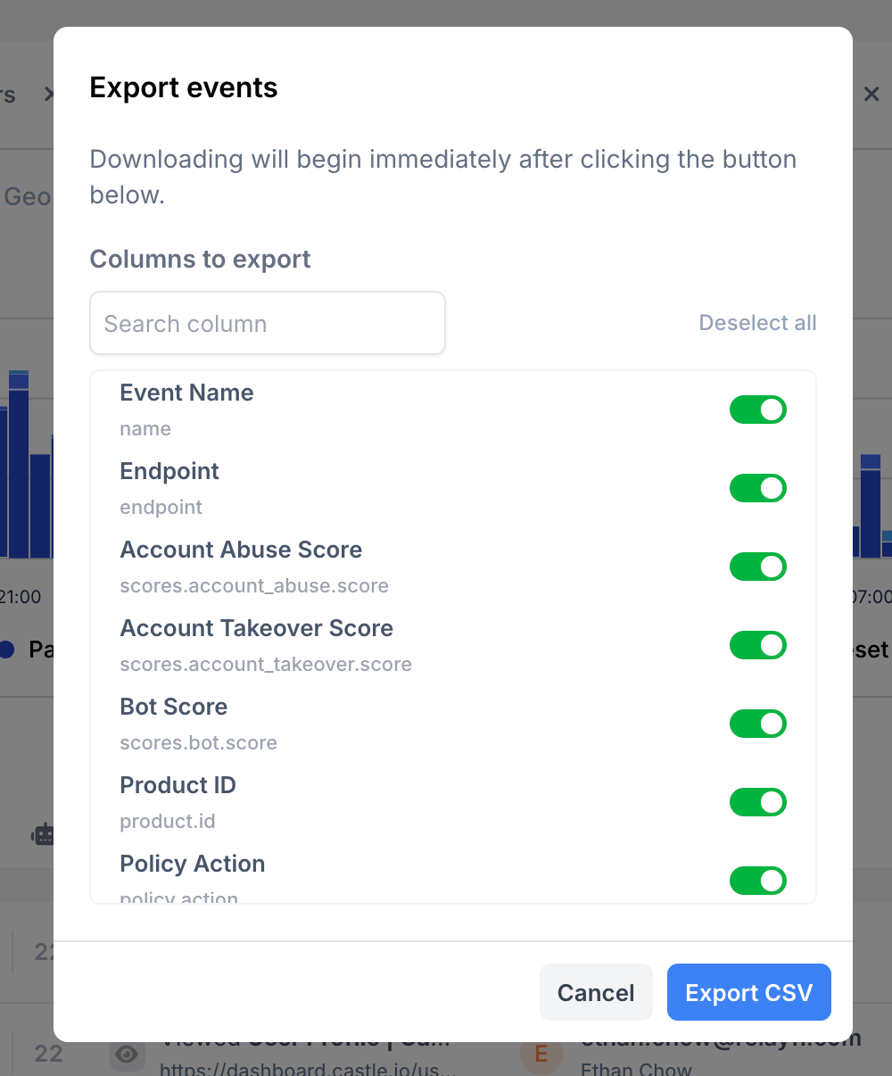 Customizable CSV export