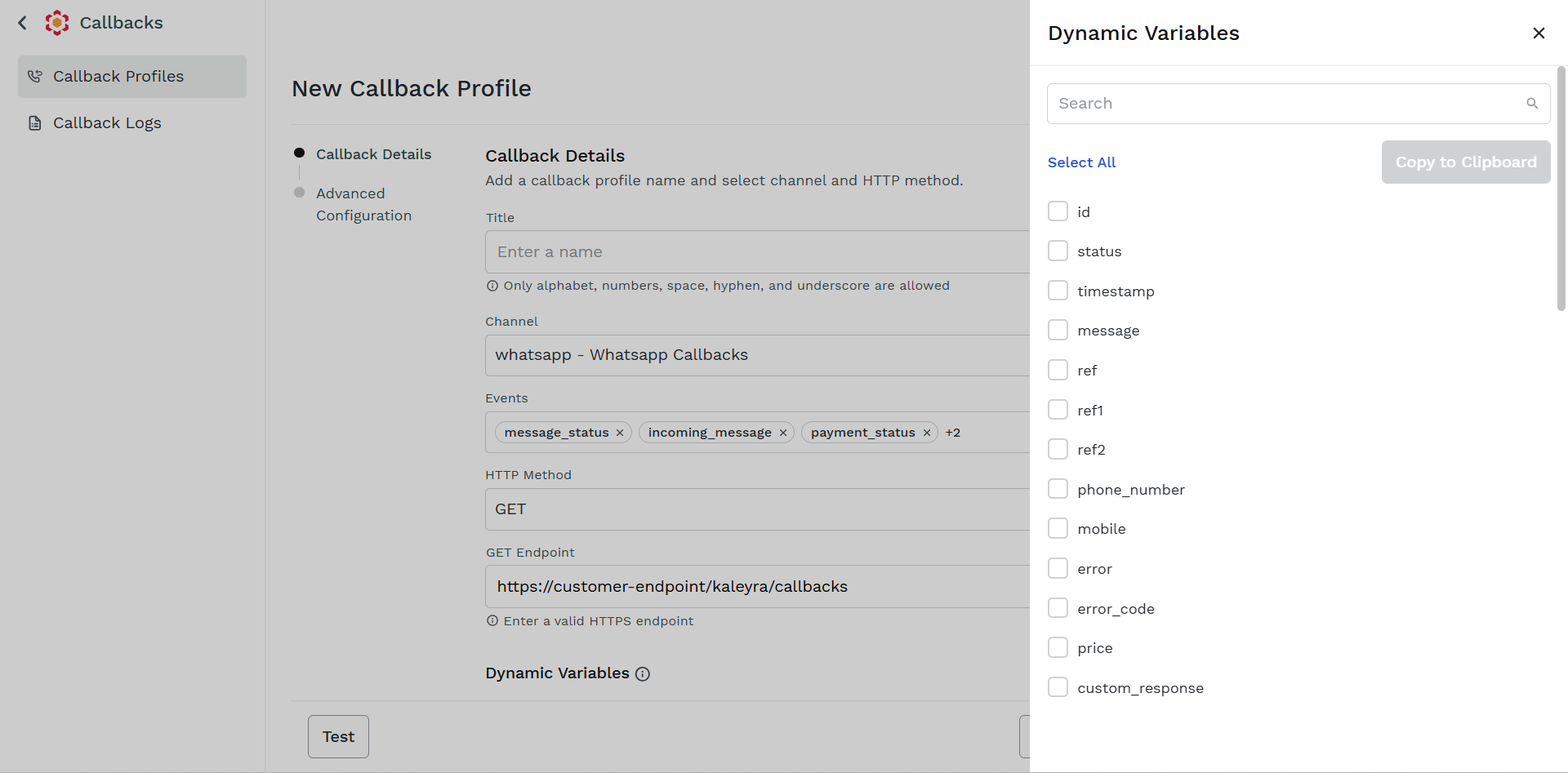 Create a Callback Profile