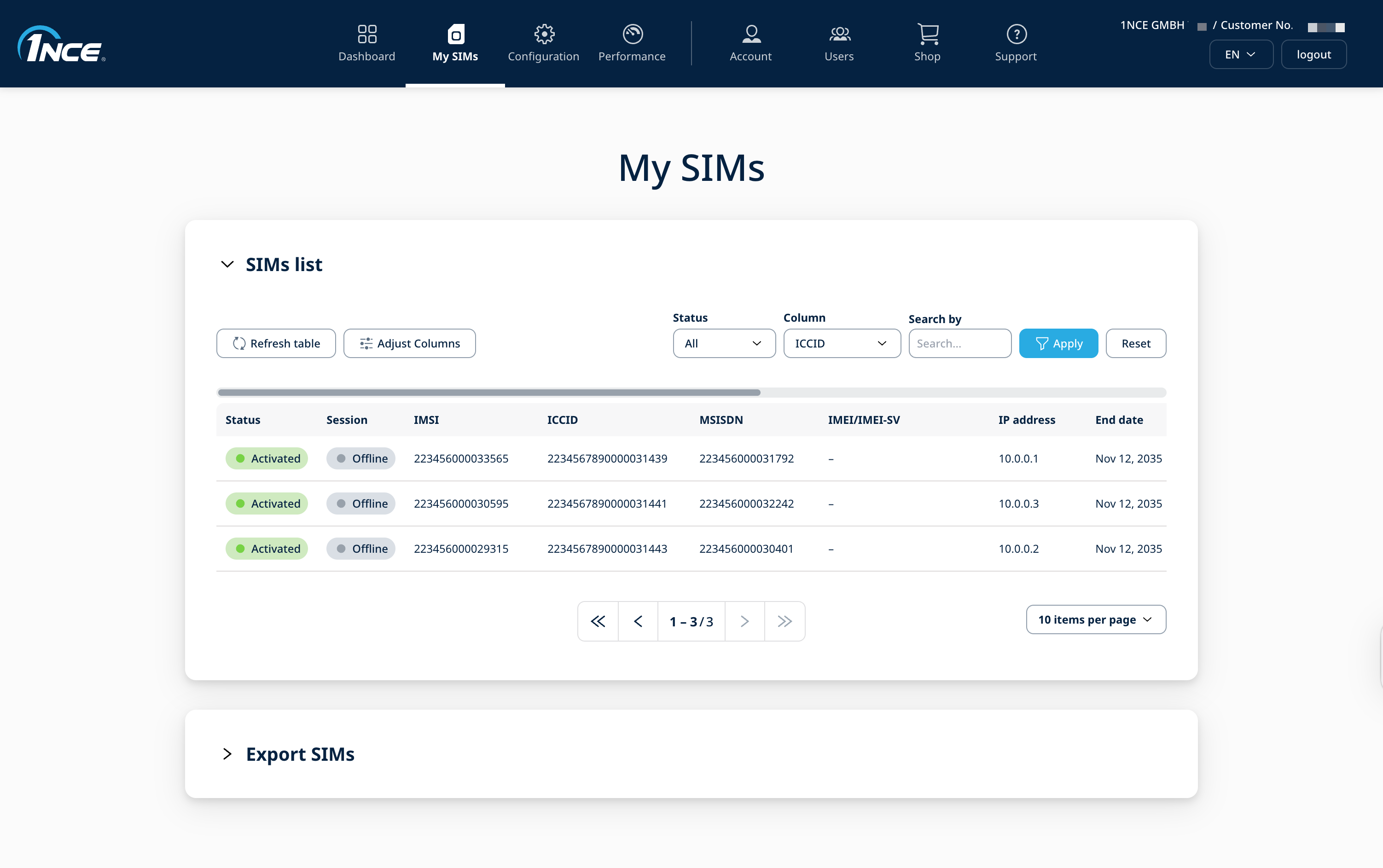 My SIMs & SMS Console