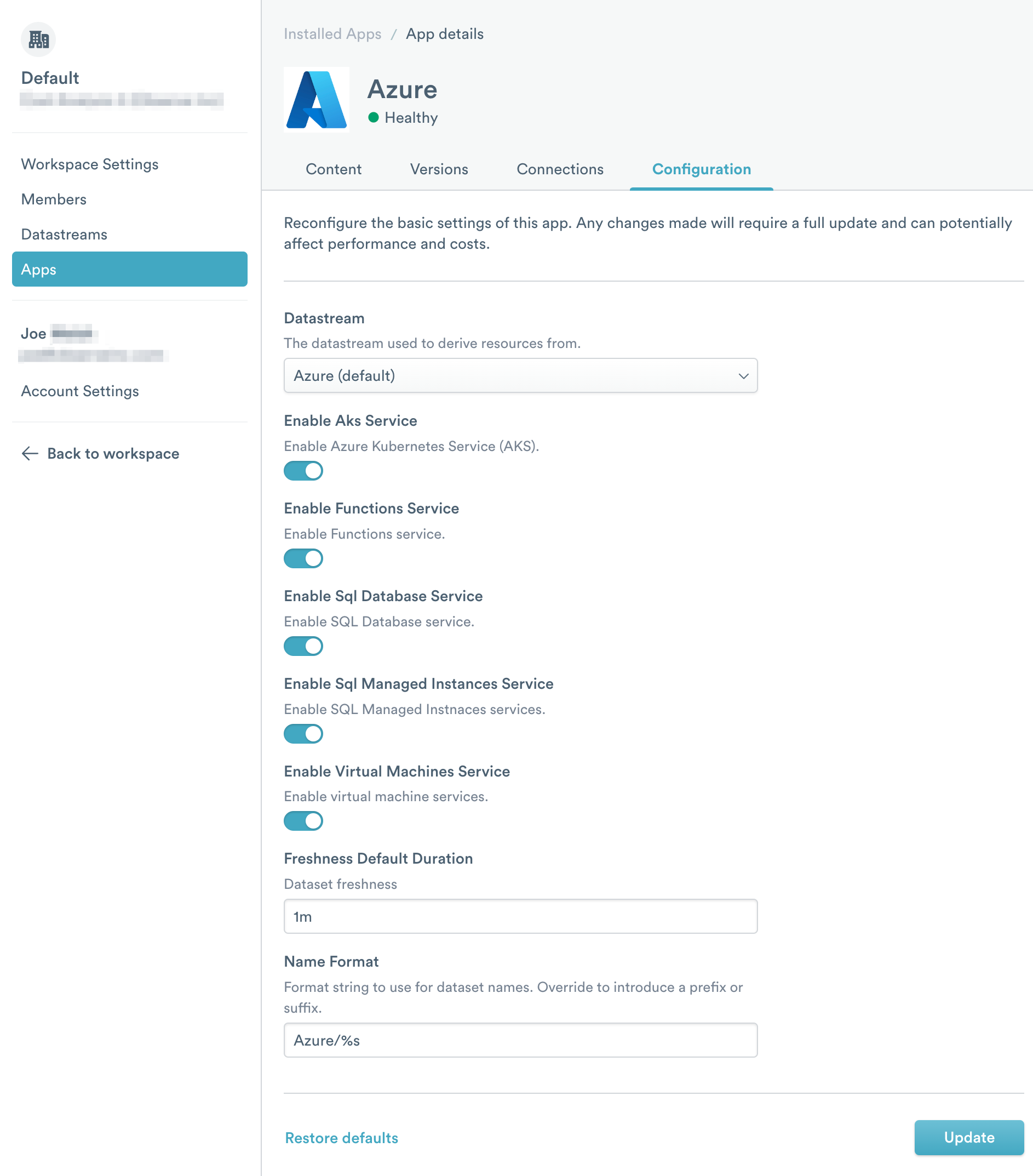 Install and configure the Microsoft Azure app