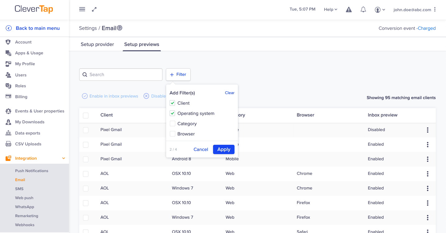 Enable Email Inbox Previews