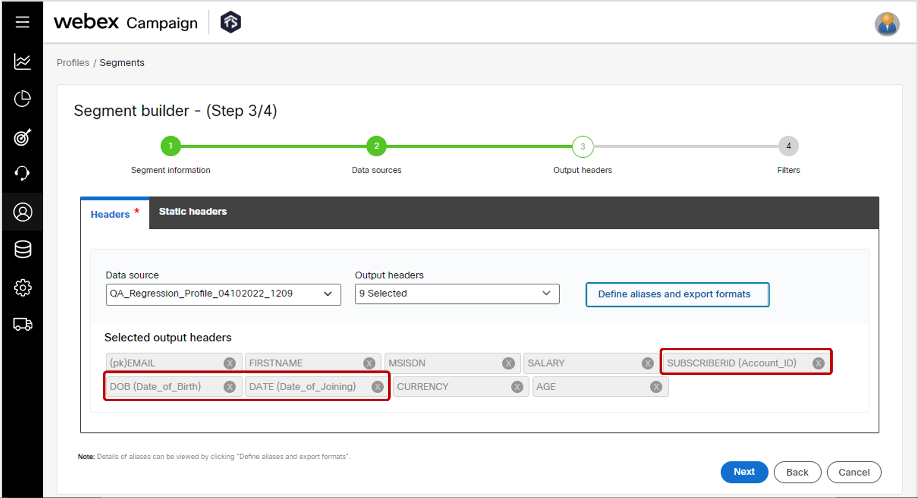 Define aliases and export formats