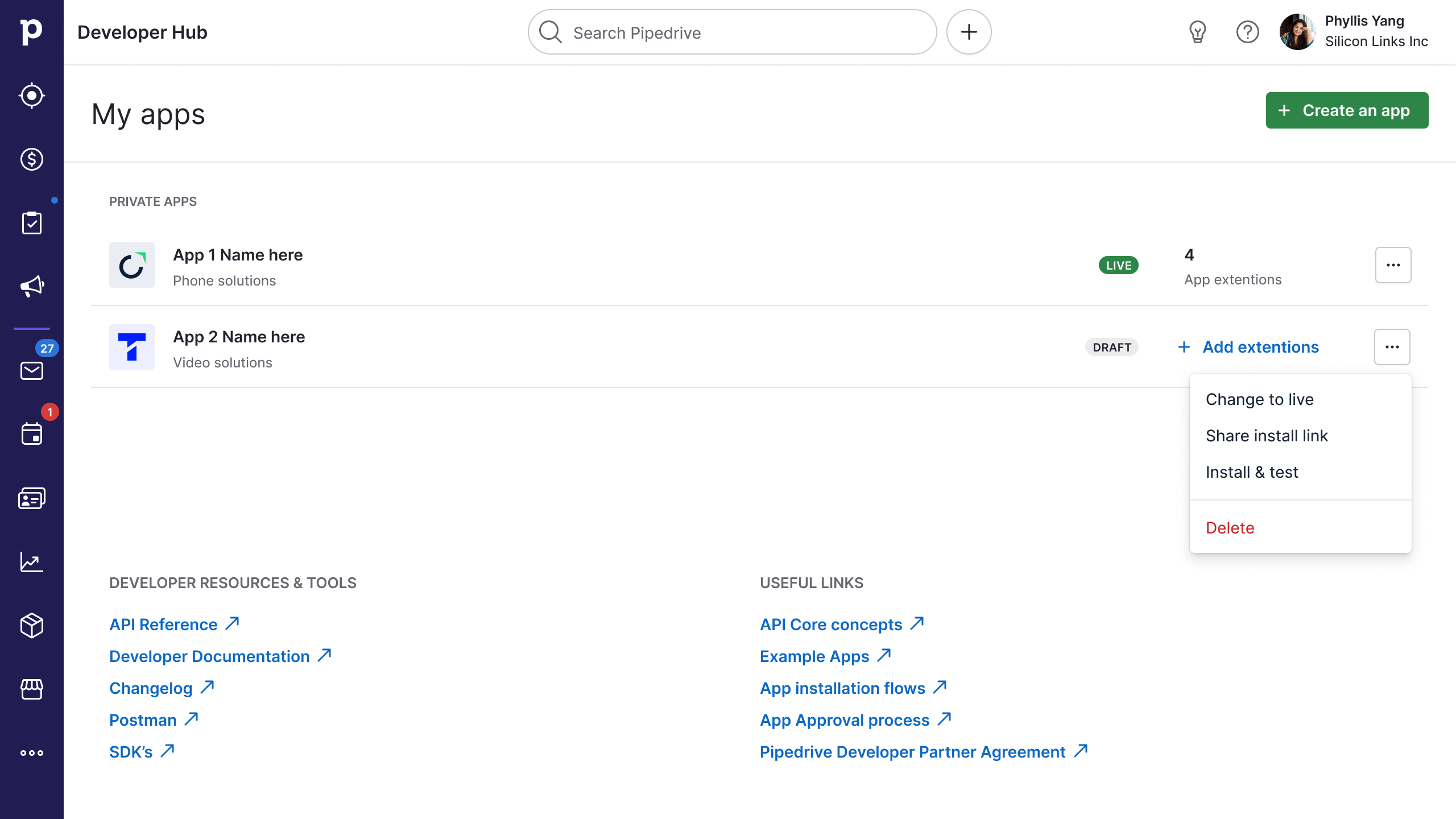 Registering a private app