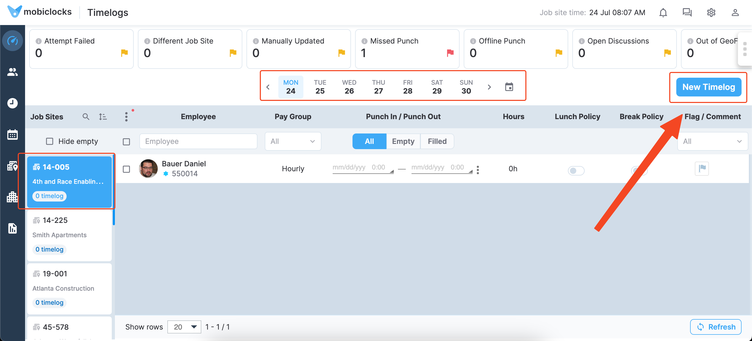 Manually create a timelog