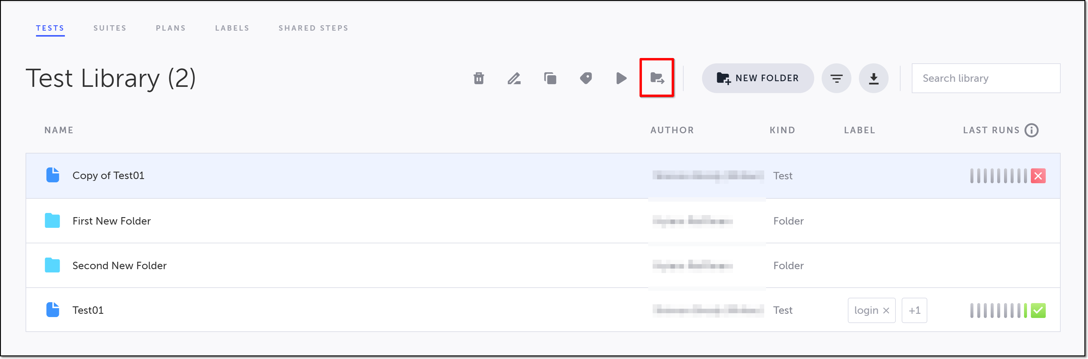 Managing tests and folders