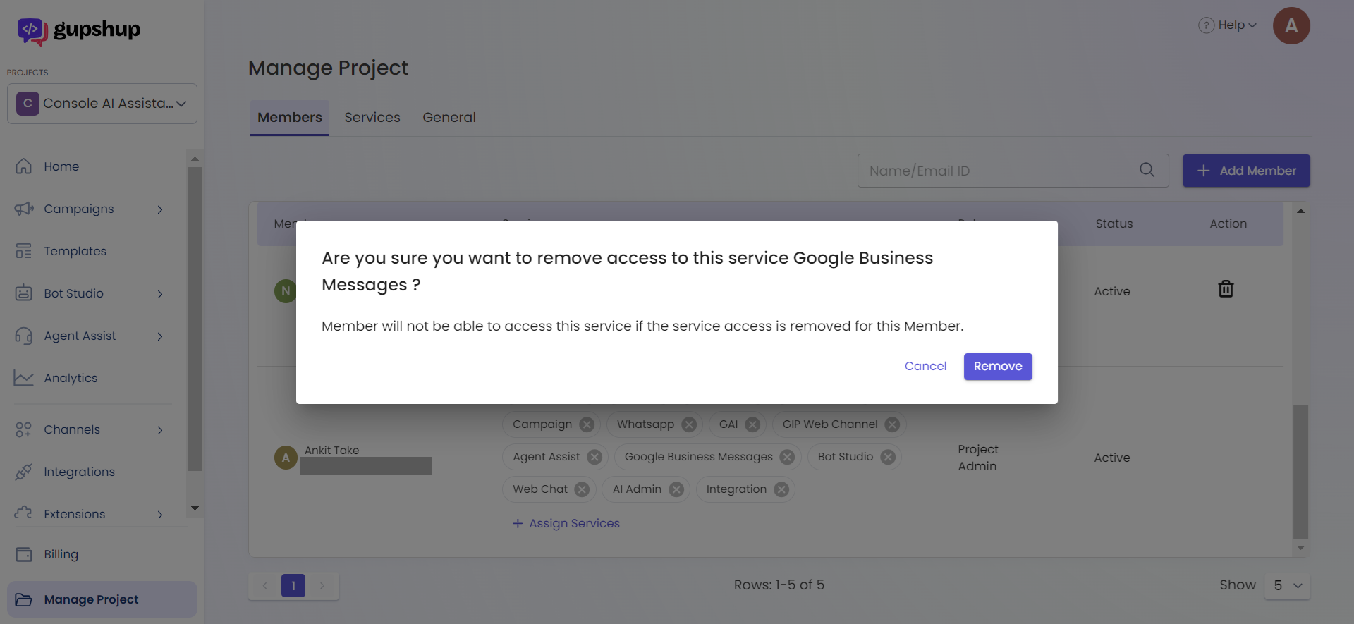Assign/unassign Services to a Member