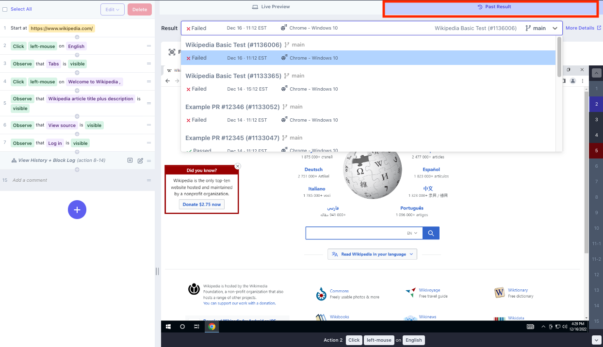 How to Edit a Test Using a Past Result