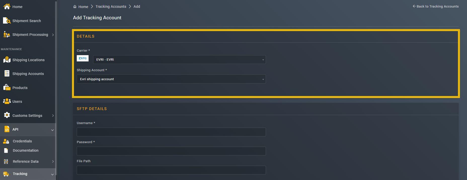 Evri Tracking account setup