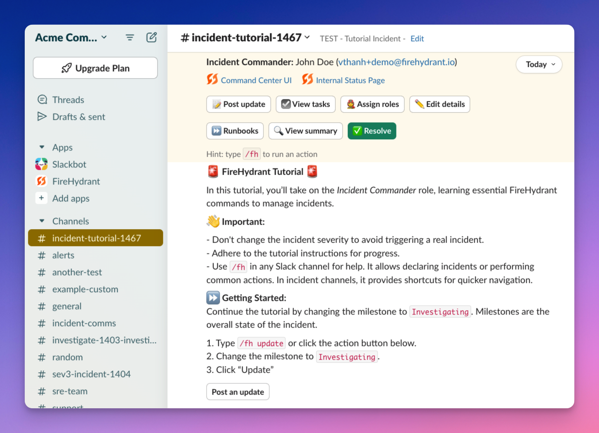 Tutorial Runbooks | FireHydrant