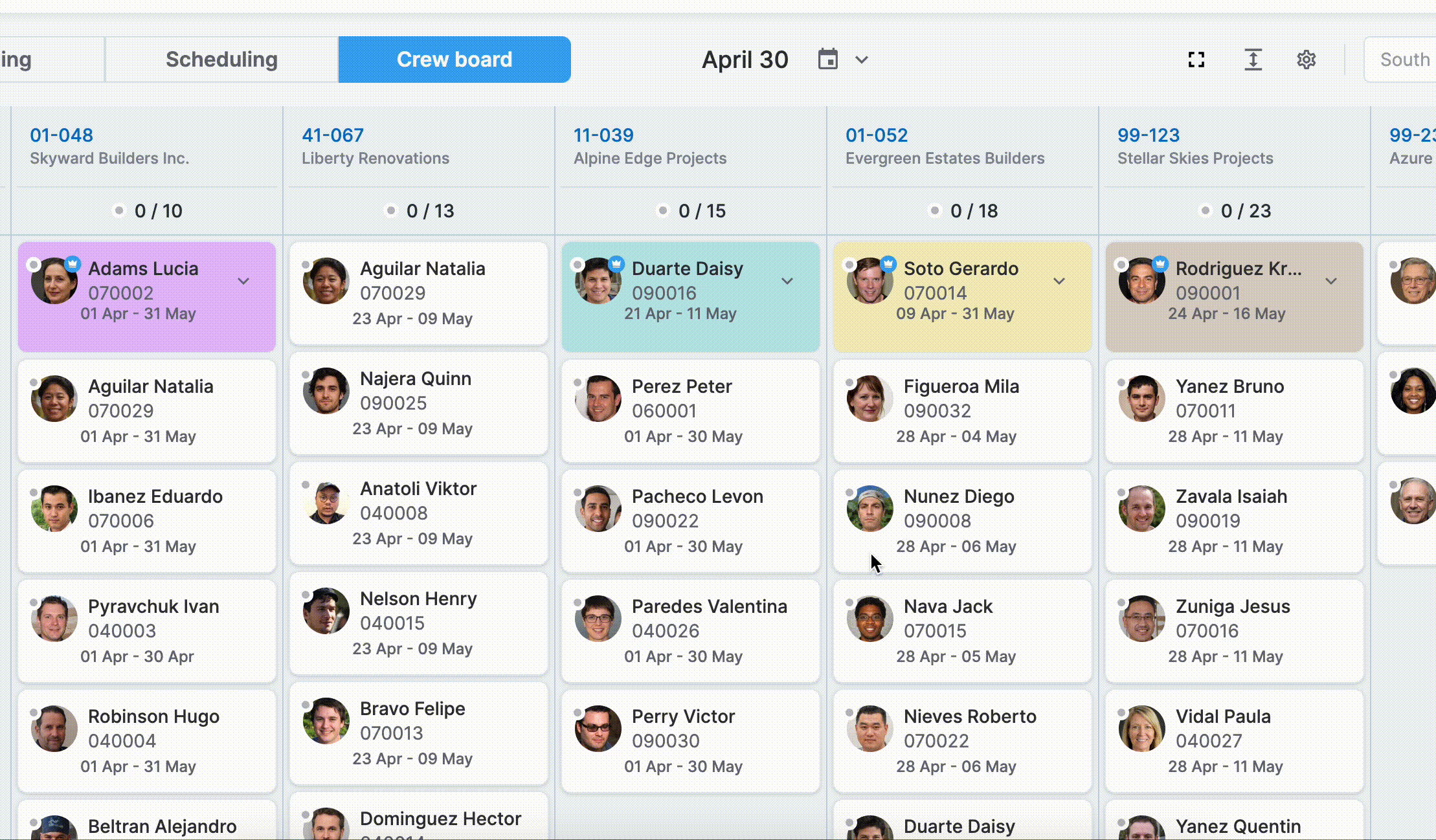 Daily schedule overview