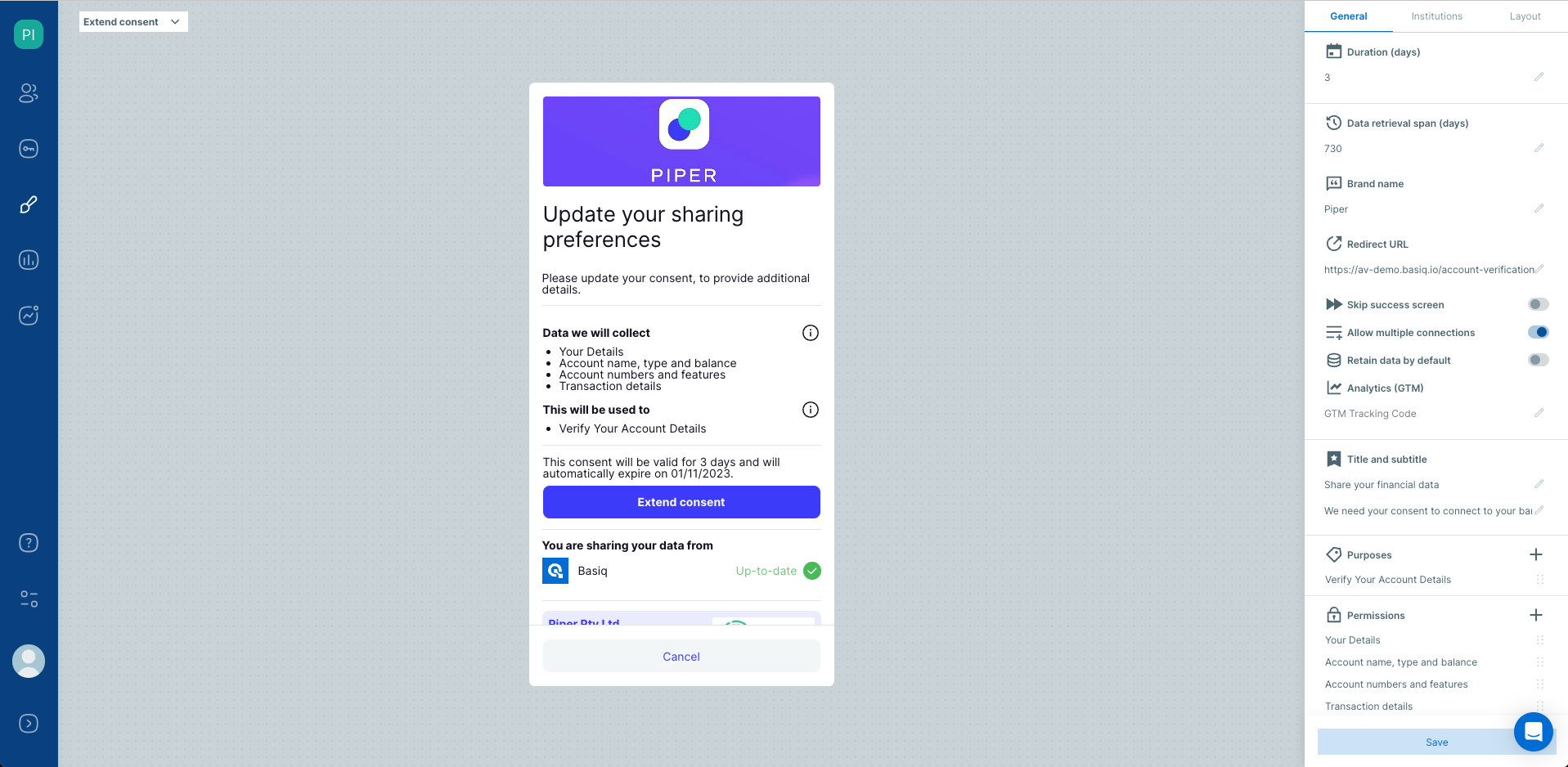 Basiq's Customise UI