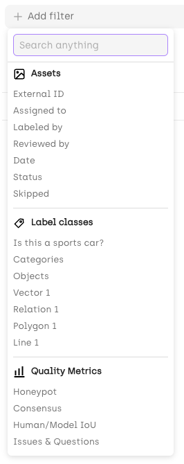 Filtering assets through custom search queries