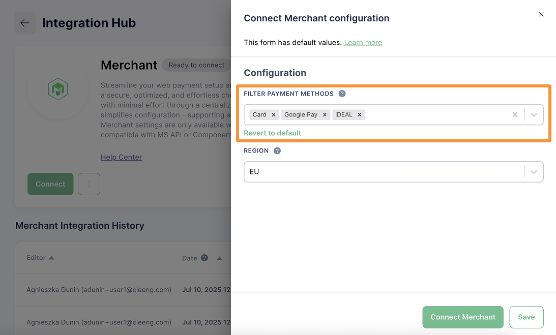 Merchant Payment Methods Filtering