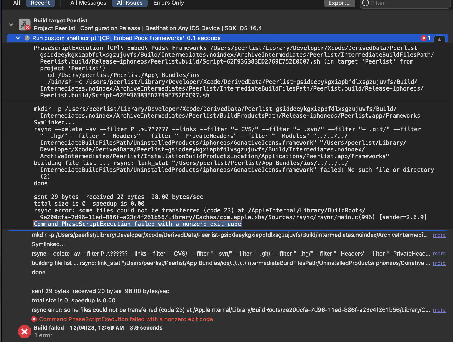 Getting Error Command PhaseScriptExecution Failed With A Nonzero Exit