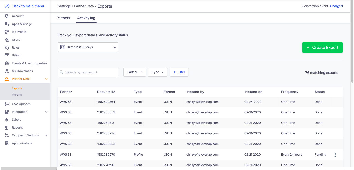 Data Export to AWS S3