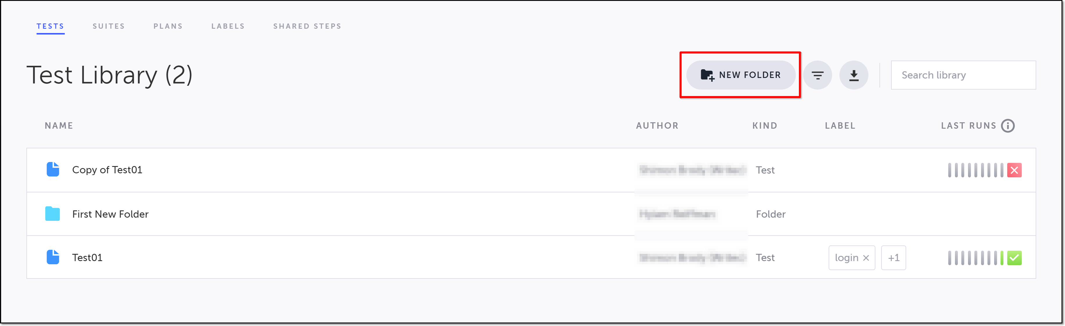 Managing tests and folders